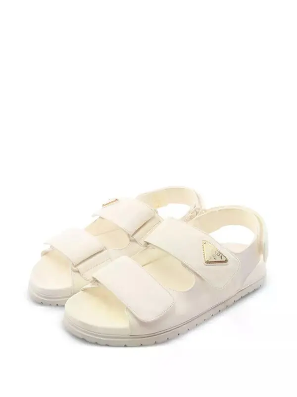 Prada Triangle Logo Touch-strap Sandals - White