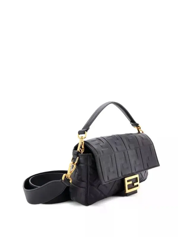 Fendi Baguette Nm Bag Zucca Embossed Leather Medium Crossbody Bag