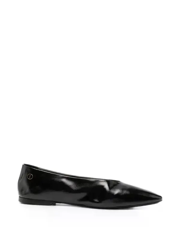 Saint Laurent Pointed Toe Leather Ballet Flats - Black