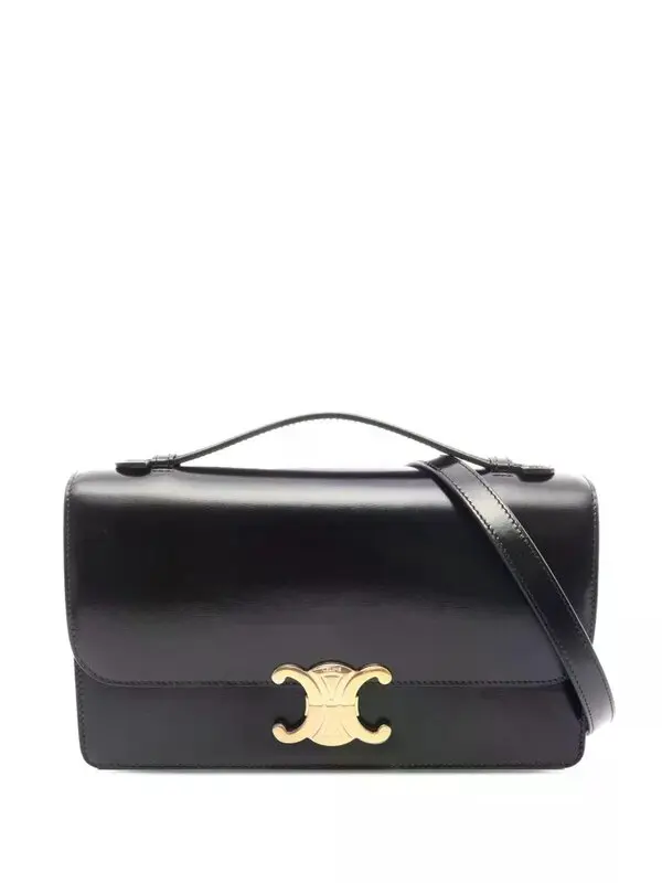 Celine 2020-2026 Medium Shiny Calfskin Triomphe Folio Bag Satchel - Black