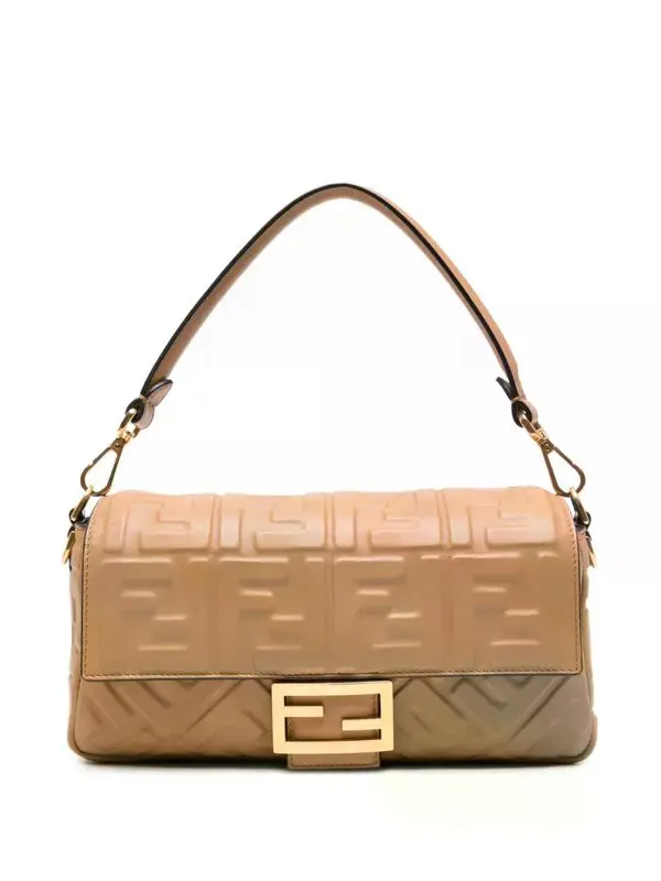 Fendi Embossed Ff Logo Baguette Shoulder Bag