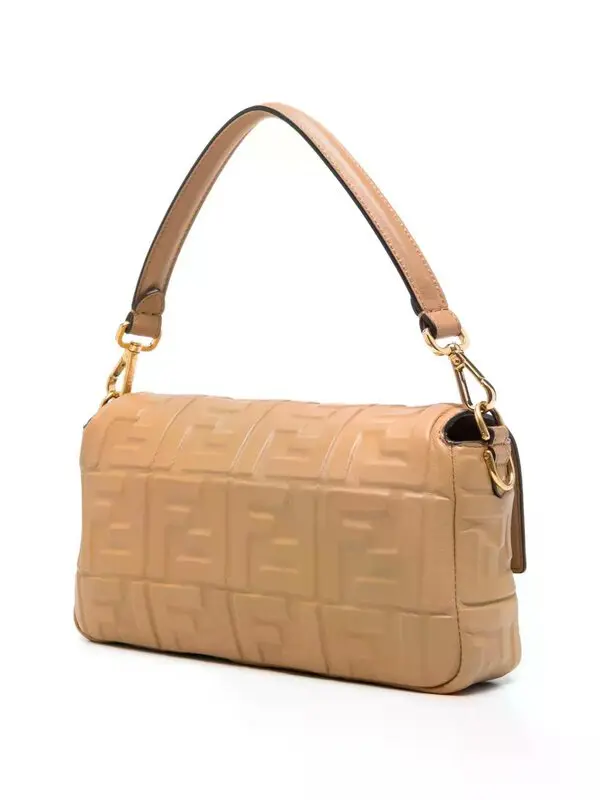 Fendi Embossed Ff Logo Baguette Shoulder Bag