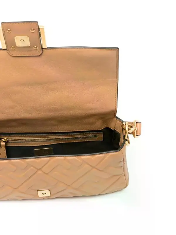 Fendi Embossed Ff Logo Baguette Shoulder Bag