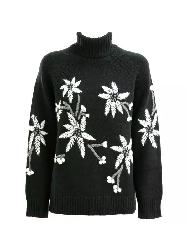 P.a.r.o.s.h Floral-embroidered Roll-neck Sweater - Black