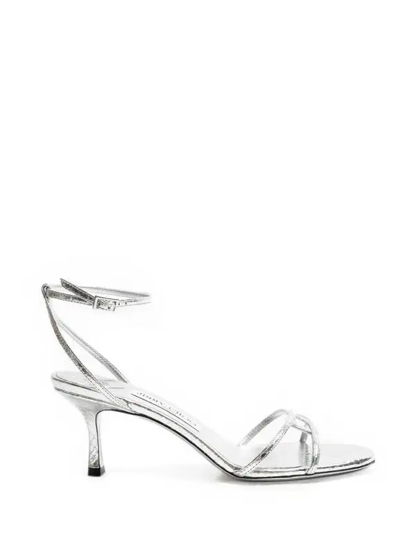JIMMY CHOO Leo 65 Chocolate Suede Sandal - Silver