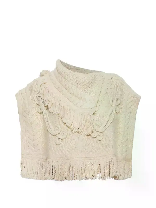 MARANT ETOILE Kacie Fringe-trimmed Cable-knit Poncho