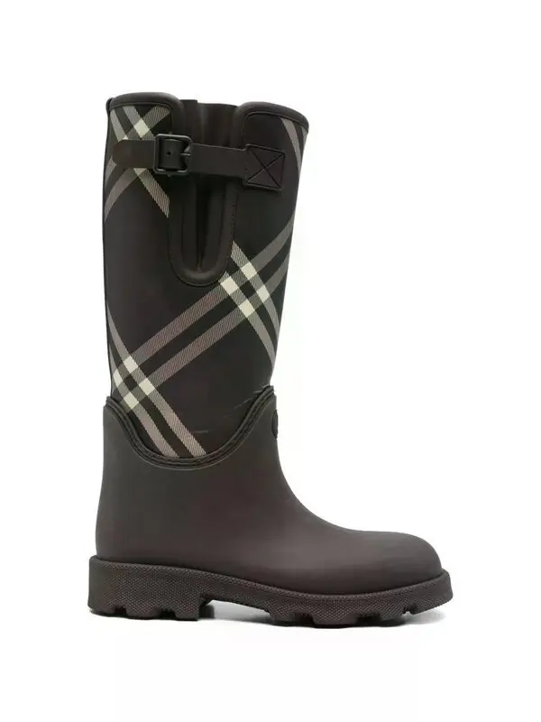 Burberry Check Side-buckle Rain Boots - Brown