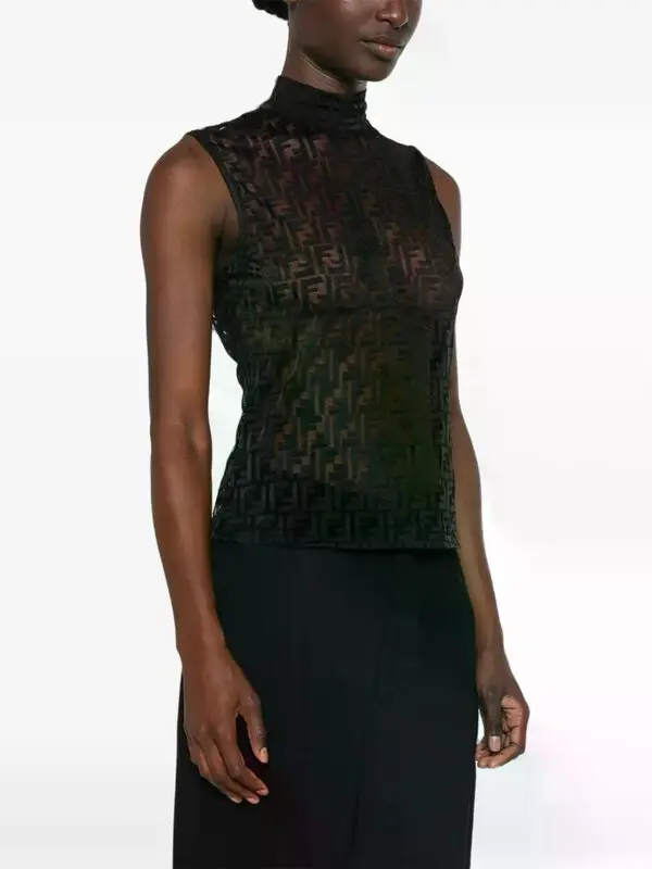 Fendi Ff Logo Lace High Neck Sleeveless Top
