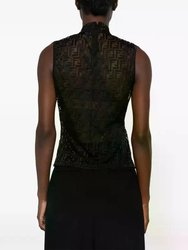 Fendi Ff Logo Lace High Neck Sleeveless Top