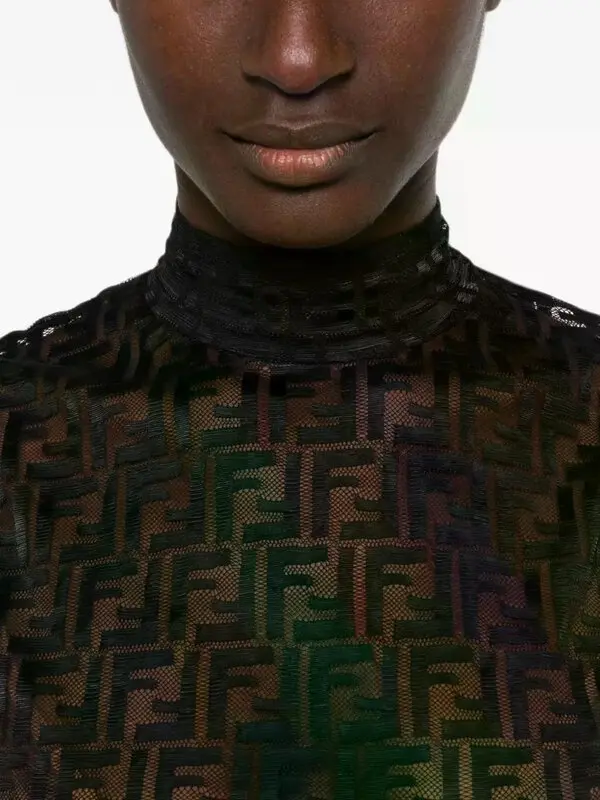 Fendi Ff Logo Lace High Neck Sleeveless Top