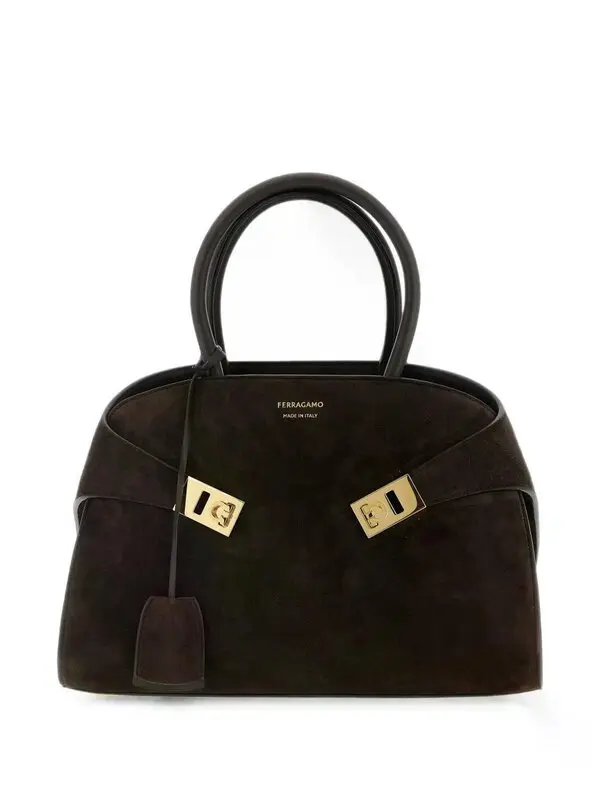 FERRAGAMO Small Hug Suede Tote Bag - Brown