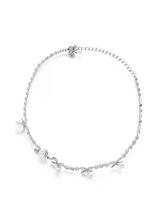 SELF-PORTRAIT Crystal-embellished Bow Necklace - Silver