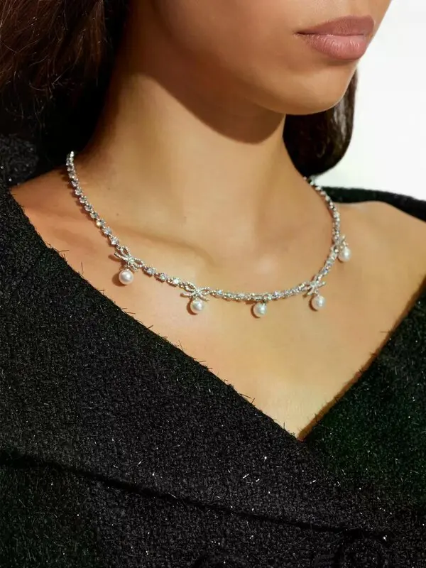 SELF-PORTRAIT Crystal-embellished Bow Necklace