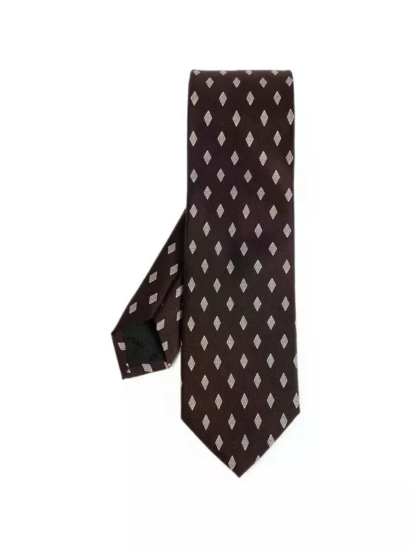 FERRAGAMO Micro Gancini Print Silk Tie - Brown