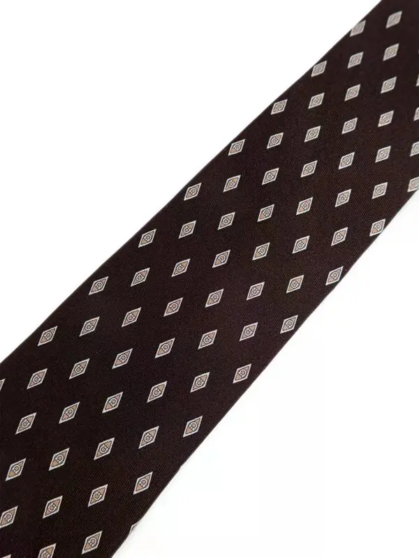 FERRAGAMO Micro Gancini Print Silk Tie - Brown