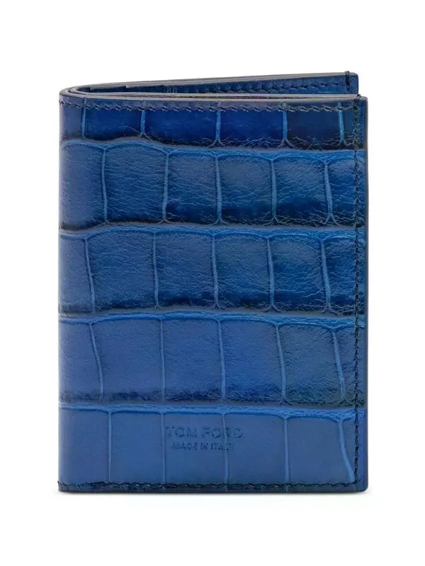 TOM FORD Crocodile-effect Folding Card Holder - Blue