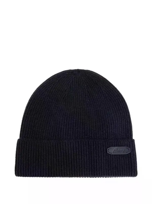 Brioni Ribbed-knit Beanie Hat With Logo Patch - Black