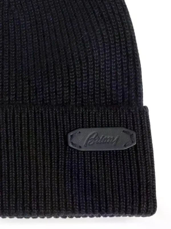 Brioni Ribbed-knit Beanie Hat With Logo Patch