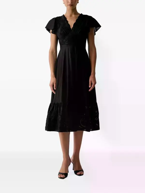 MORGAN Embroidered Flutter-sleeve Midi Dress