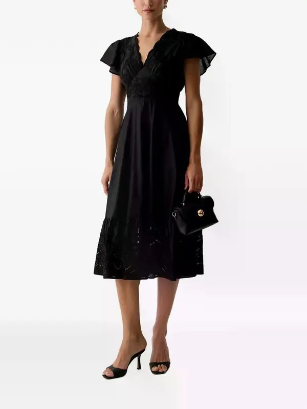 MORGAN Embroidered Flutter-sleeve Midi Dress