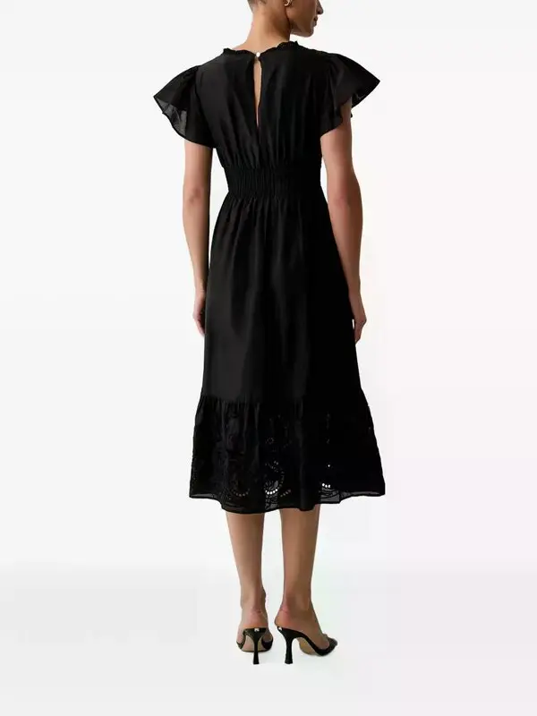 MORGAN Embroidered Flutter-sleeve Midi Dress