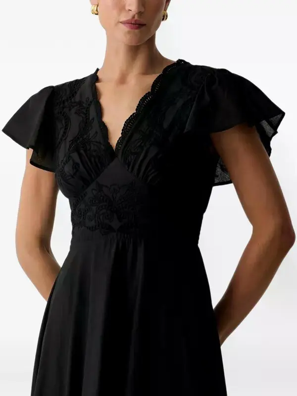 MORGAN Embroidered Flutter-sleeve Midi Dress