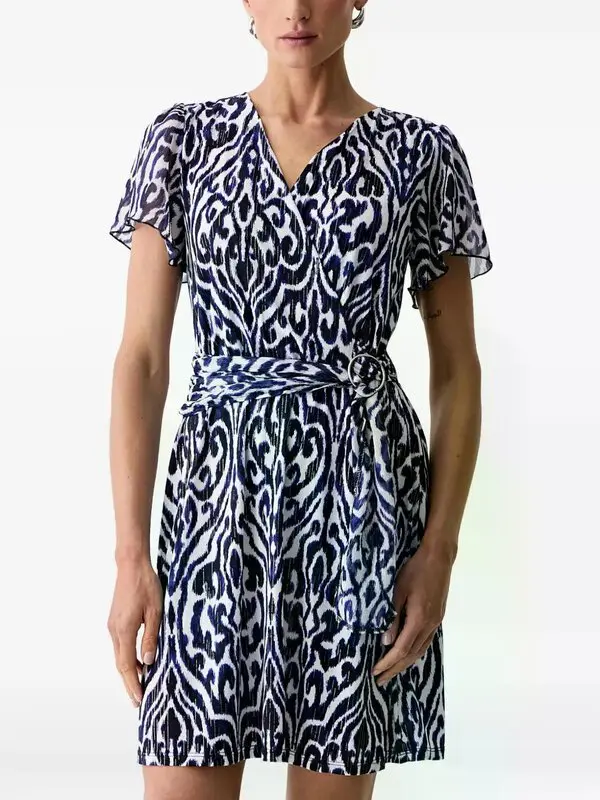 MORGAN Abstract-print Belted Mini Dress - White