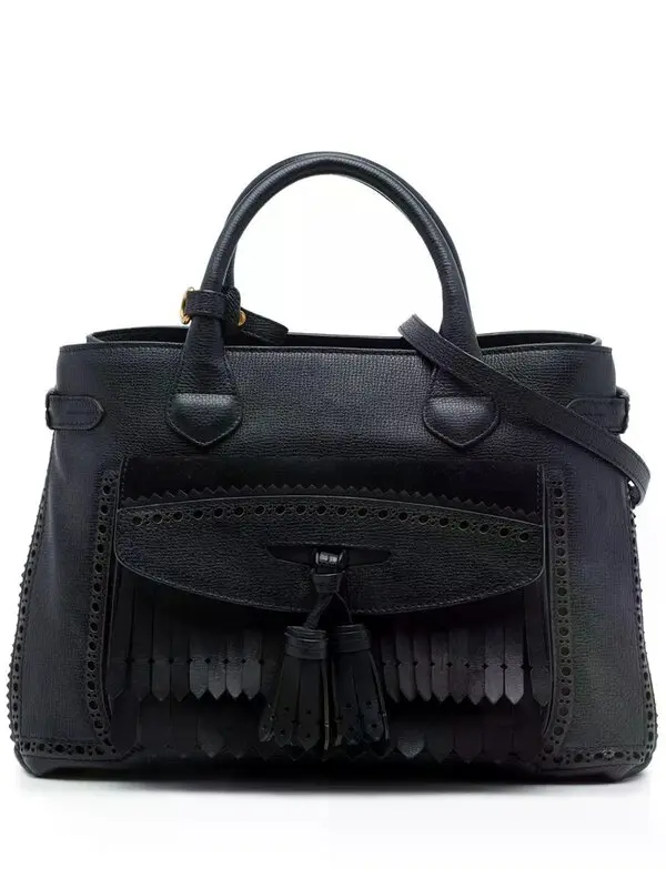 Burberry 2000-2017 Medium Grained Calfskin Brogue And Fringe Banner Satchel - Black