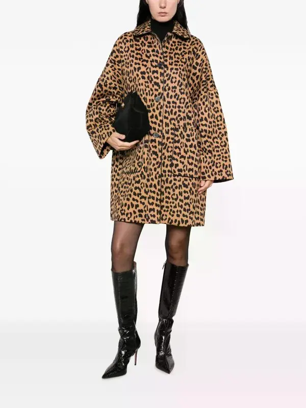 SEMICOUTURE Leopard Print Button-up Coat - Brown
