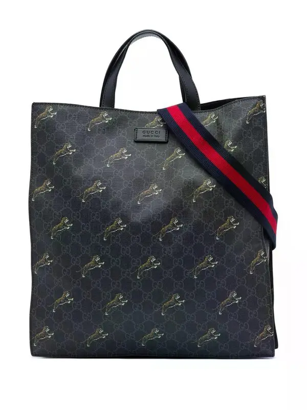 Gucci 2016-2026 Gg Supreme Web Tiger Convertible Soft Tote Satchel - Black