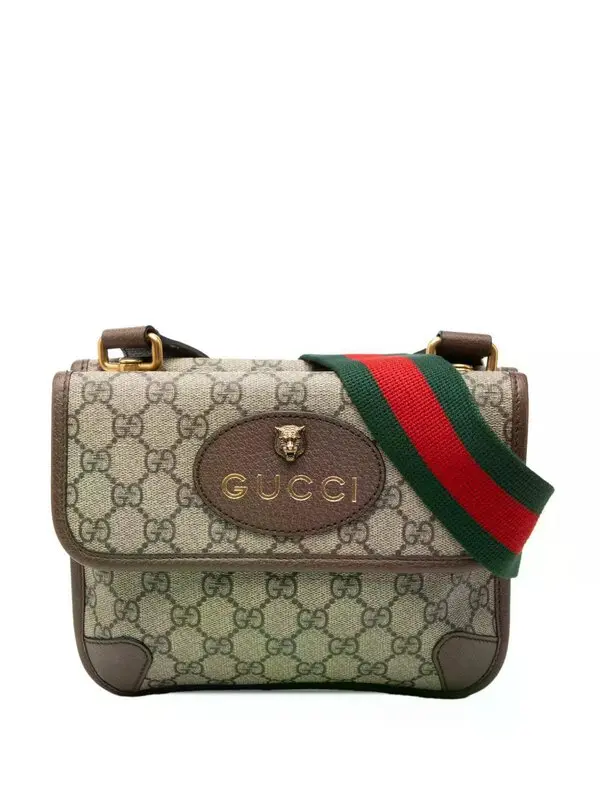 Gucci 2016-2026 Small Gg Supreme Web Neo Vintage Double Flap Messenger Bag Crossbody Bag - Neutrals