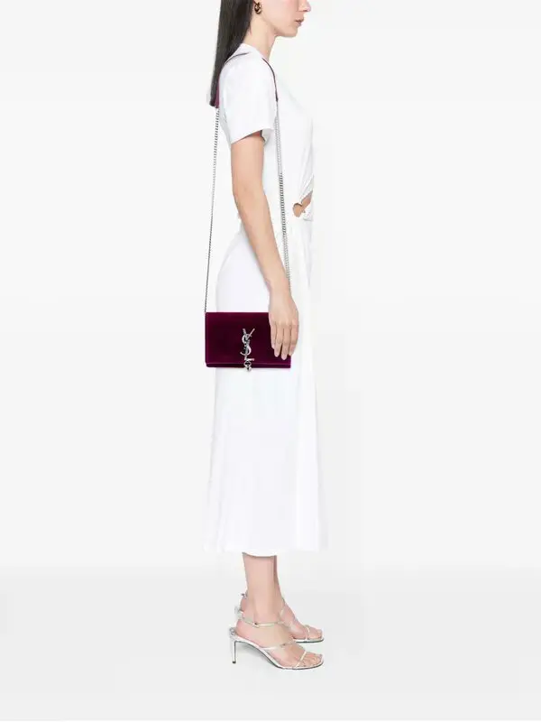Saint Laurent 2018 Small Velvet Monogram Kate Tassel Crossbody Bag - Purple
