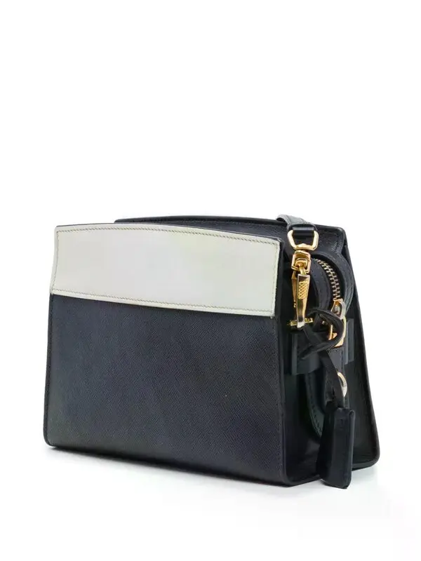 Prada 2010-2026 Bicolor Saffiano And City Calf Esplanade Crossbody Bag - Black
