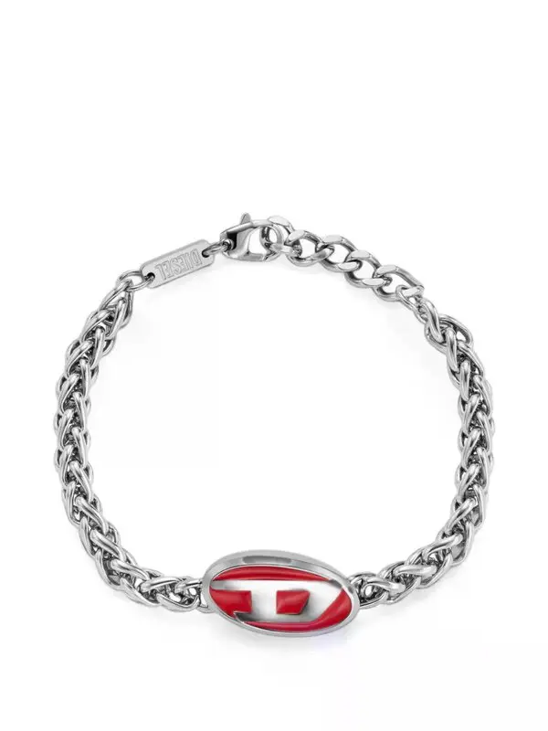 DIESEL® Red Enamel And Stainless Steel Chain Bracelet - Silver