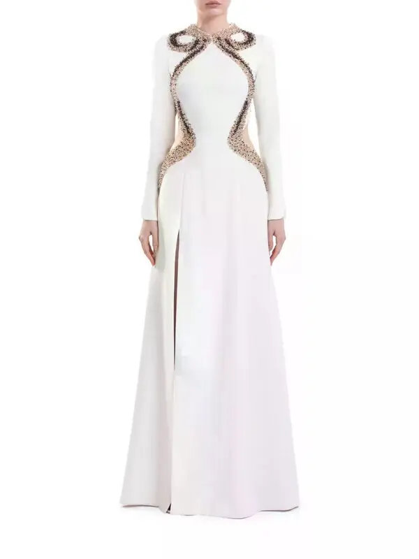 SAIID KOBEISY Embellished Long-sleeve Maxi Dress - Neutrals