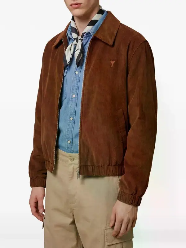 AMI Paris Corduroy Cotton Padded Jacket With De Coeur Embroidery