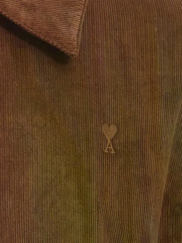 AMI Paris Corduroy Cotton Padded Jacket With De Coeur Embroidery