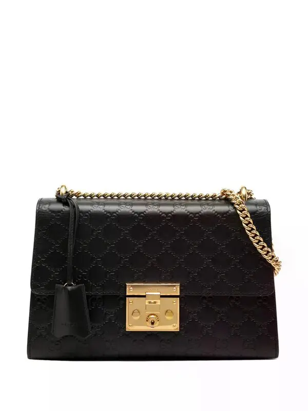 Gucci 2000-2015 Medium Guccissima Padlock Shoulder Bag - Black