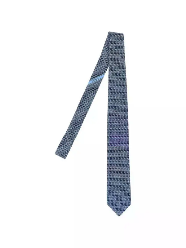 FERRAGAMO Gancini Links Print Silk Tie - Blue