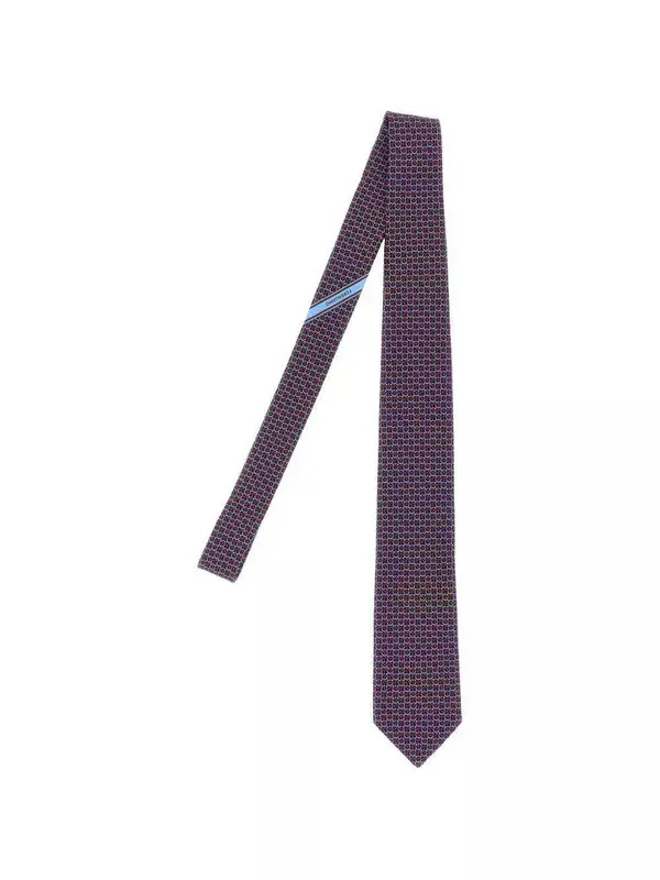 FERRAGAMO Gancini Links Print Silk Tie - Blue