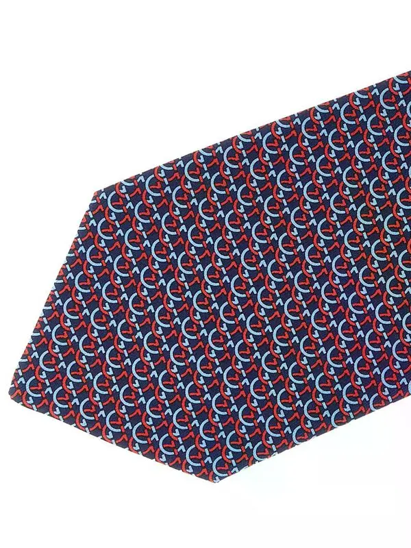 FERRAGAMO Gancini Links Print Silk Tie - Blue