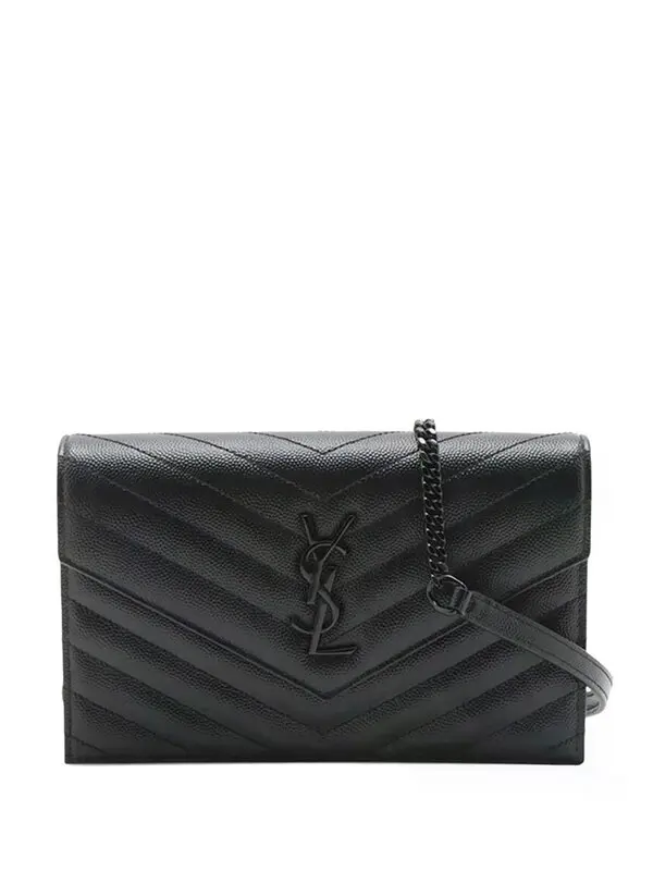 Saint Laurent 2008 Grain De Poudre Cassandre Monochrome Envelope Chain Wallet Crossbody Bag - Black