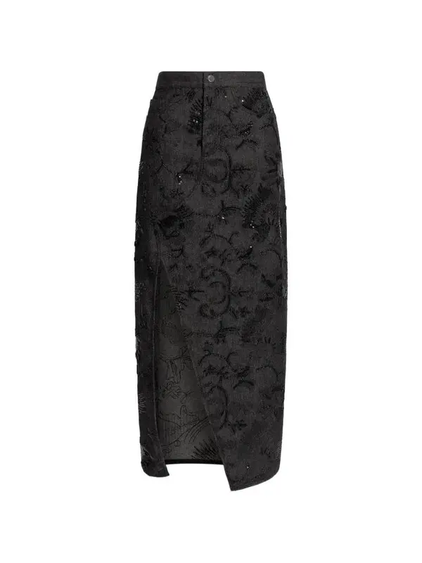 WEILI ZHENG Sequin-embellished Floral-embroidered Maxi Skirt - Blue