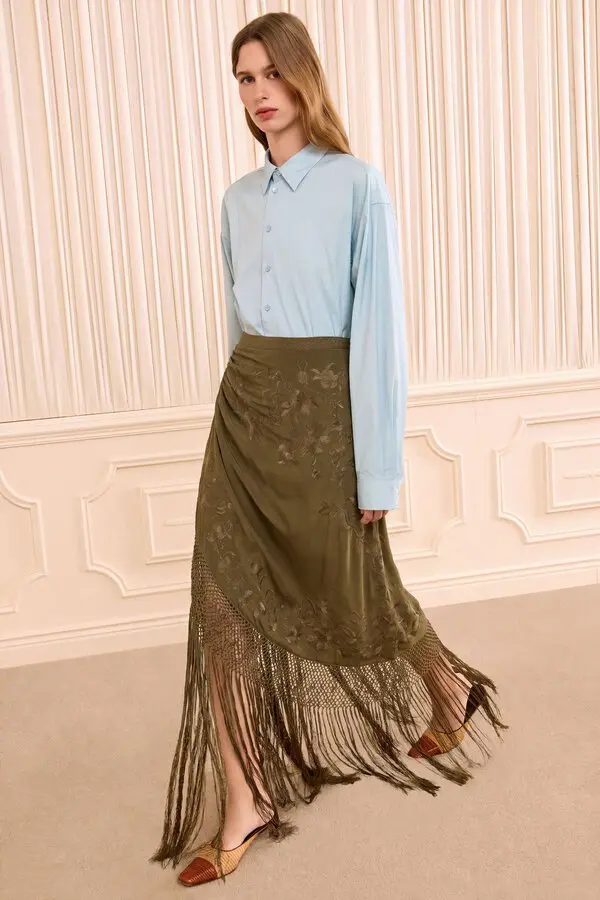 Ulla Johnson Lark Silk Fringe Skirt - Malachite