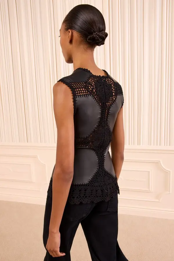 Ulla Johnson Livia Sleeveless Crochet & Leather Top