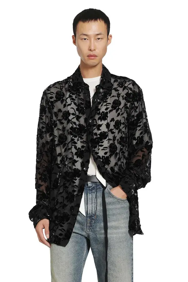 ANN DEMEULEMEESTER Andre Roses Dévoré Shirt - Black