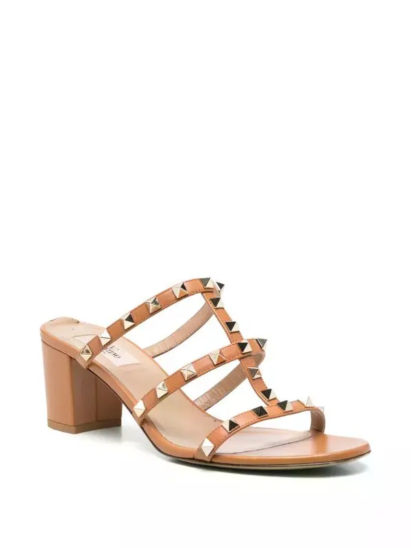 Valentino Garavani Rockstud Leather Heeled Sandals - Brown
