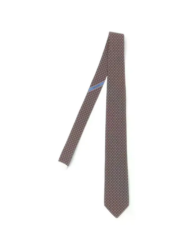 FERRAGAMO Gancini Links Print Silk Tie - Red