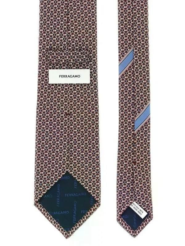FERRAGAMO Gancini Links Print Silk Tie - Red