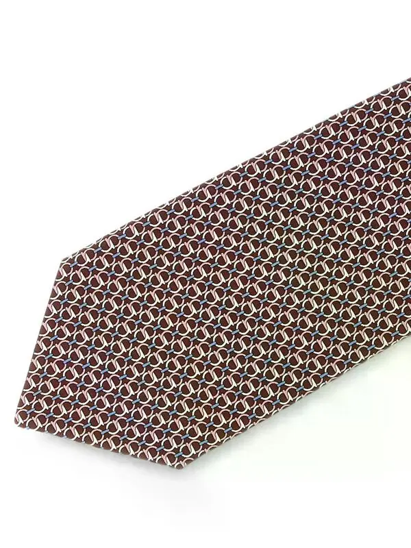 FERRAGAMO Gancini Links Print Silk Tie - Red